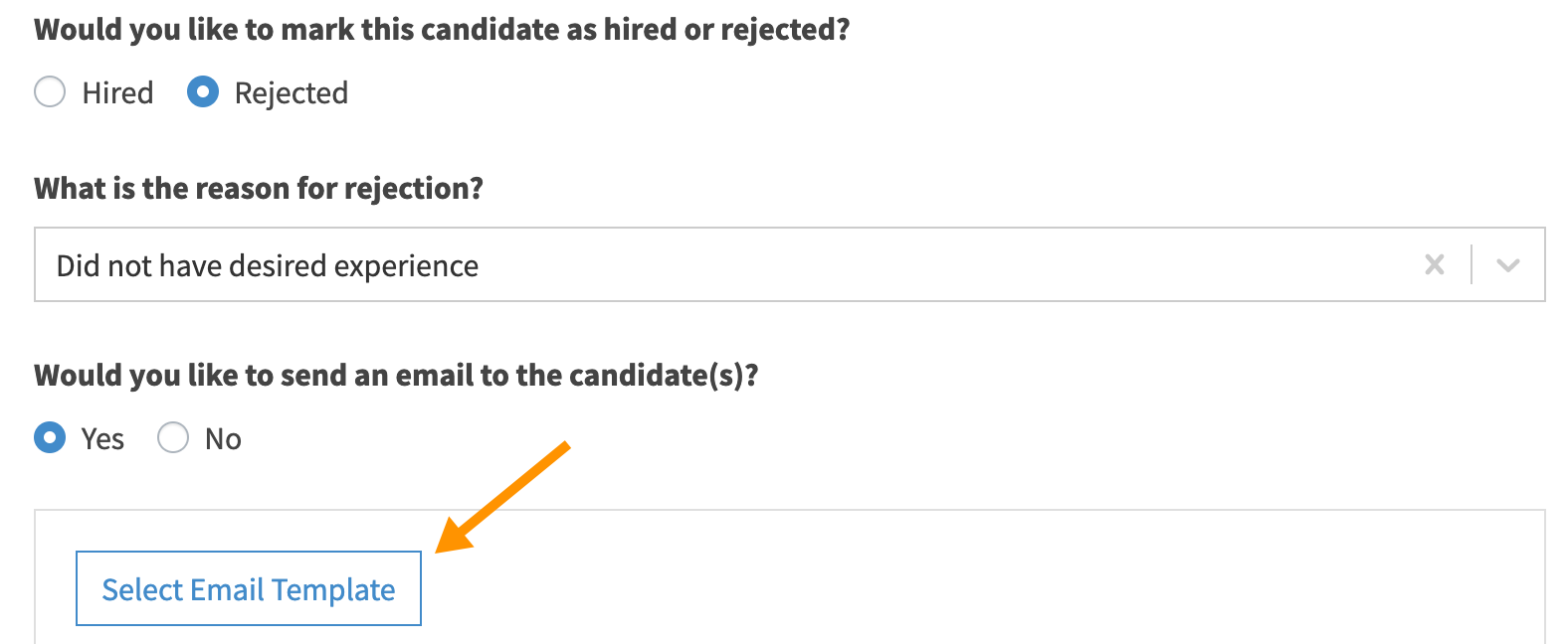 Send a rejection email – Spark Hire