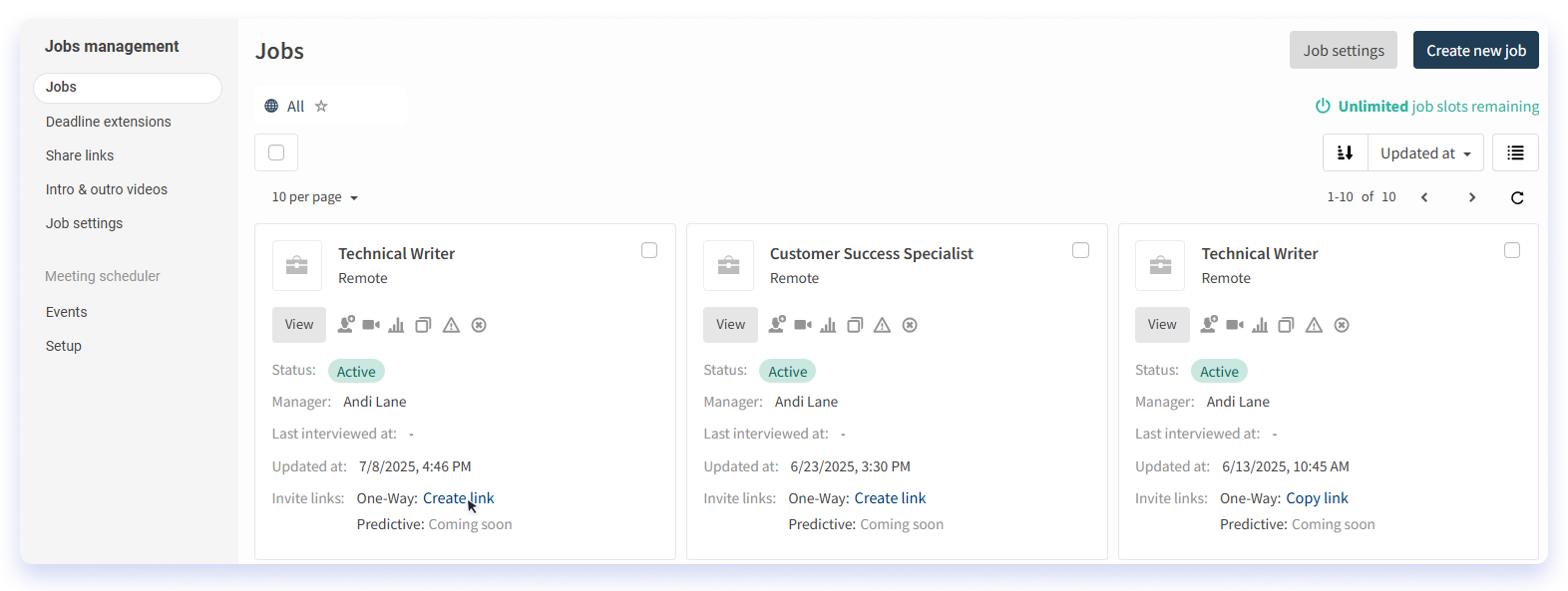 Manage invite links for One-Way Interviews – Spark Hire