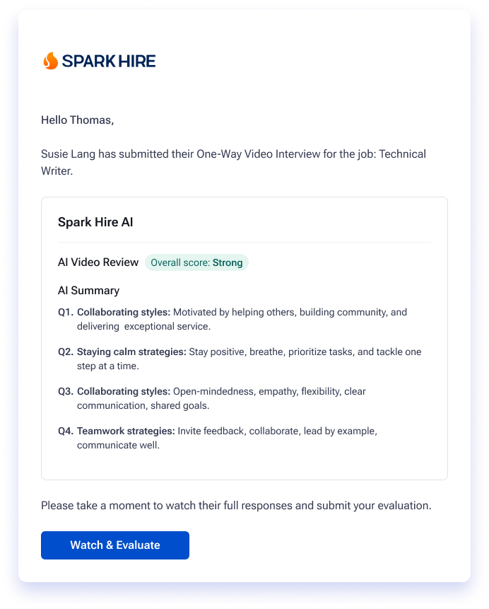 AI Summary for One-Way Video Interviews – Spark Hire